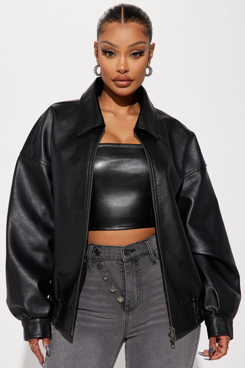 Hustle Mode Oversized Faux Leather Jacket - Black | Fashion Nova ...