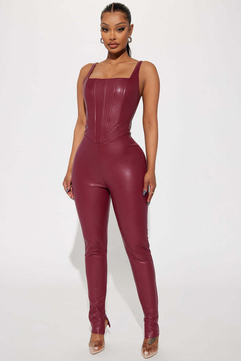 Born With It Faux Leather Jumpsuit - Burgundy | Fashion Nova, Jumpsuits ...