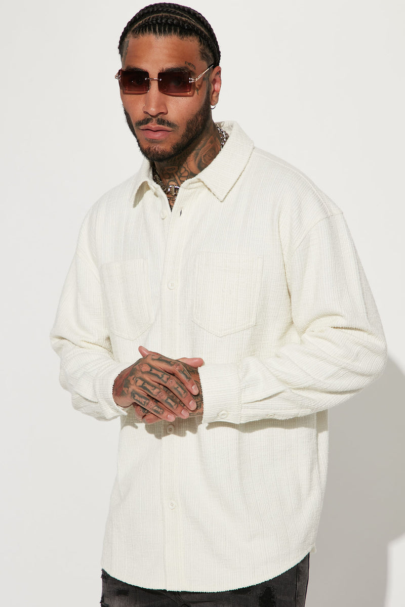 Dean Textured Long Sleeve Button Up Shirt - Cream | Fashion Nova, Mens ...