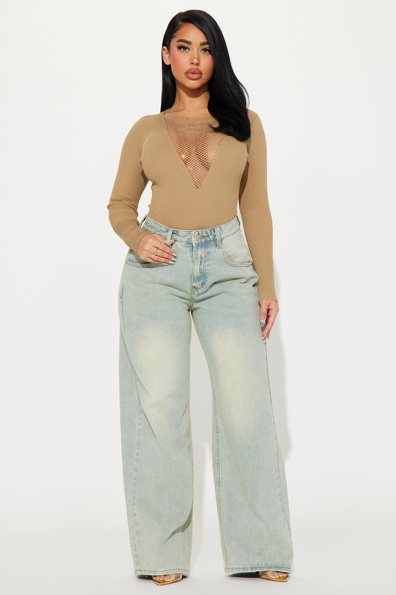 Camera Ready Rhinestone Bodysuit - Beige | Fashion Nova, Bodysuits ...