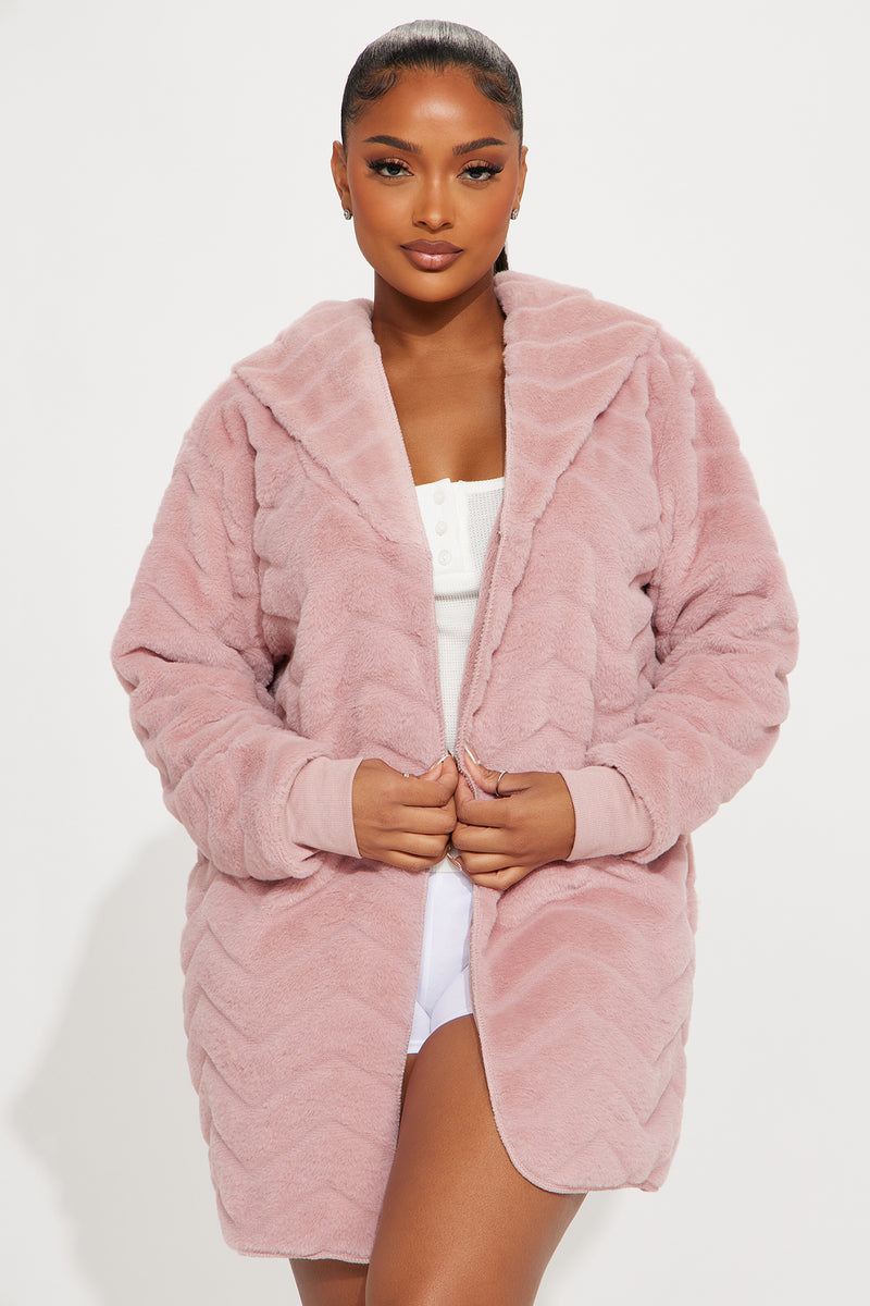 Living In It Chevron Plush Faux Fur Robe - Pink | Fashion Nova ...