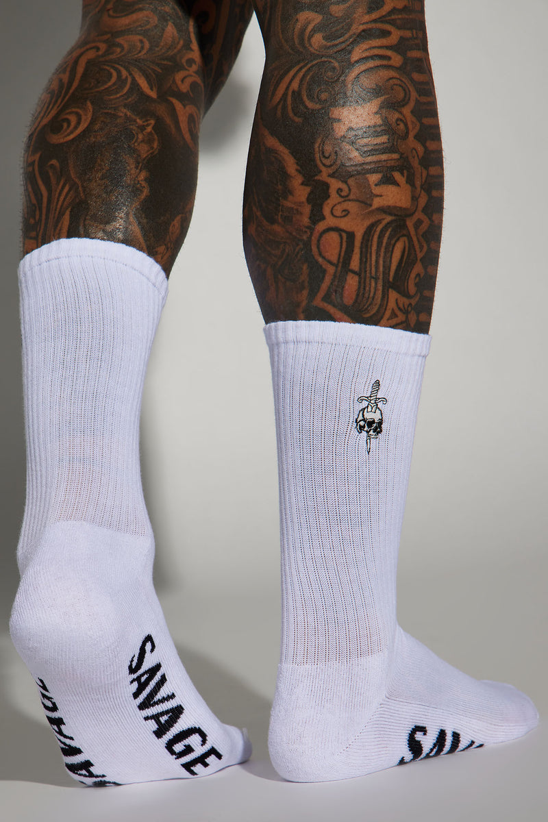Savage Skull Crew Sock - White/Black | Fashion Nova, Mens Accessories ...