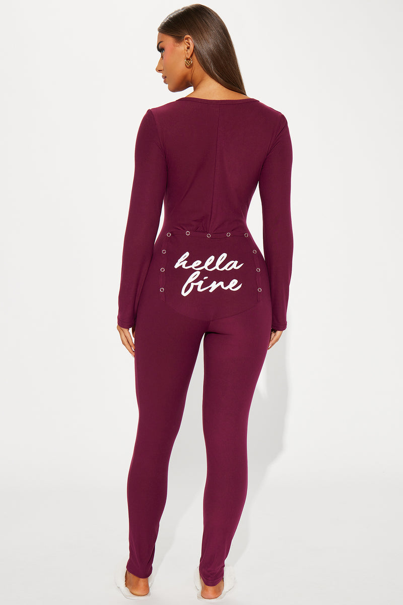 Hella Fine Pj Jumpsuit Onesie Wine Fashion Nova Lingerie