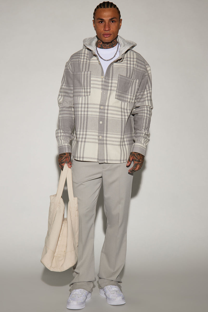 Time Gon Tell Hooded Oversized Shacket - Grey/combo | Fashion Nova ...