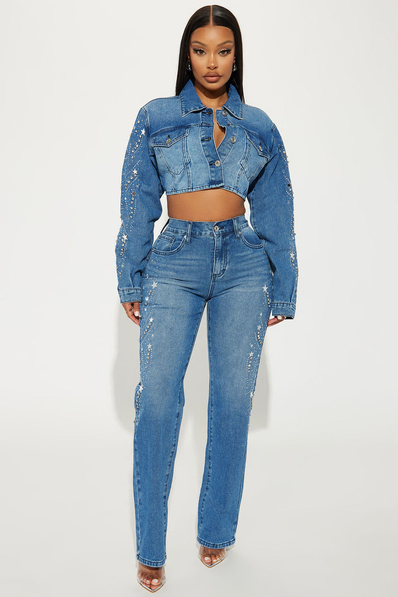Starstruck Embellished Straight Leg Jeans - Medium Wash | Fashion Nova ...