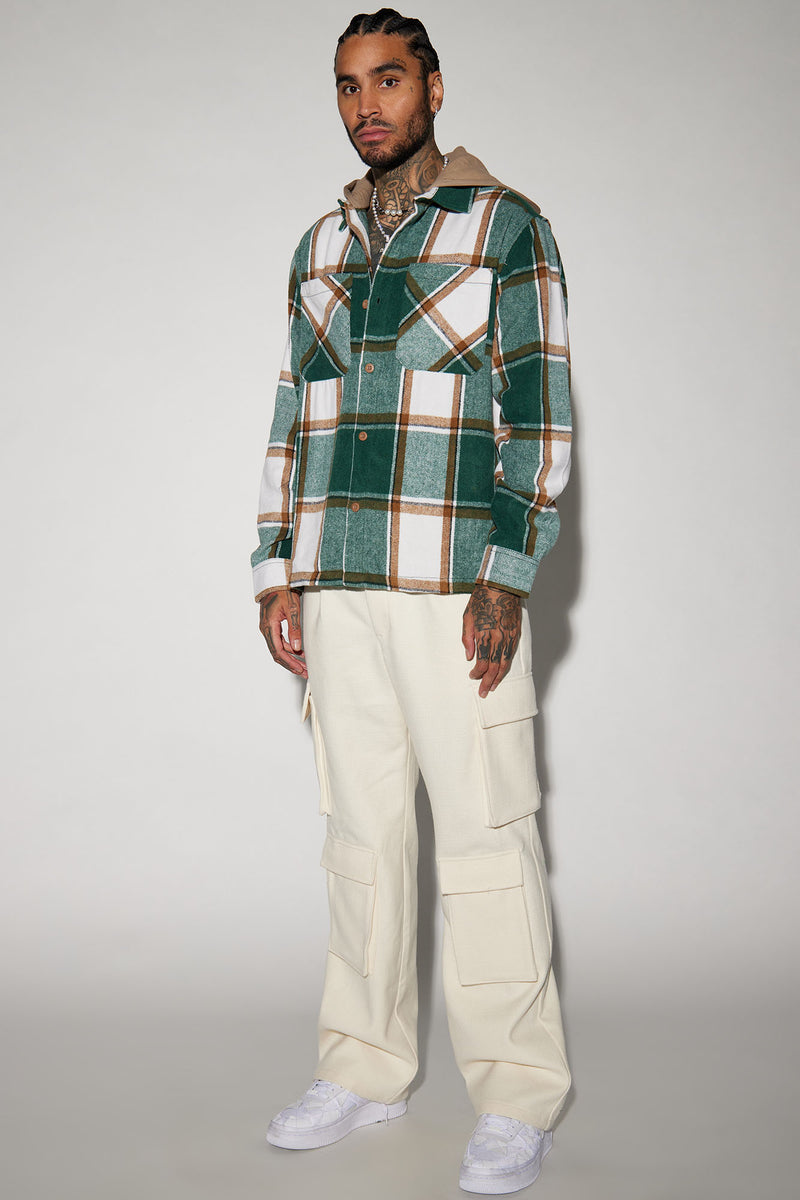Face It Hooded Flannel Shacket - Green/combo | Fashion Nova, Mens ...