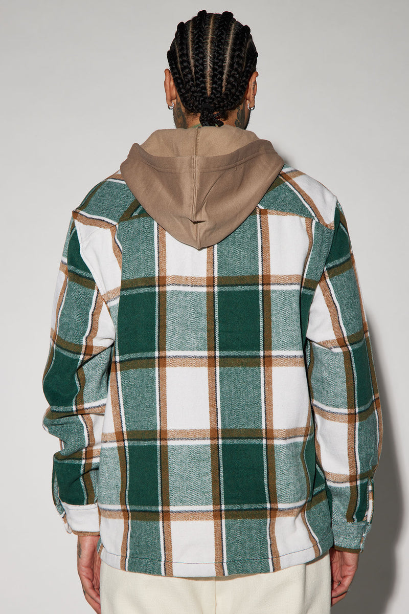 Face It Hooded Flannel Shacket - Green/combo | Fashion Nova, Mens ...