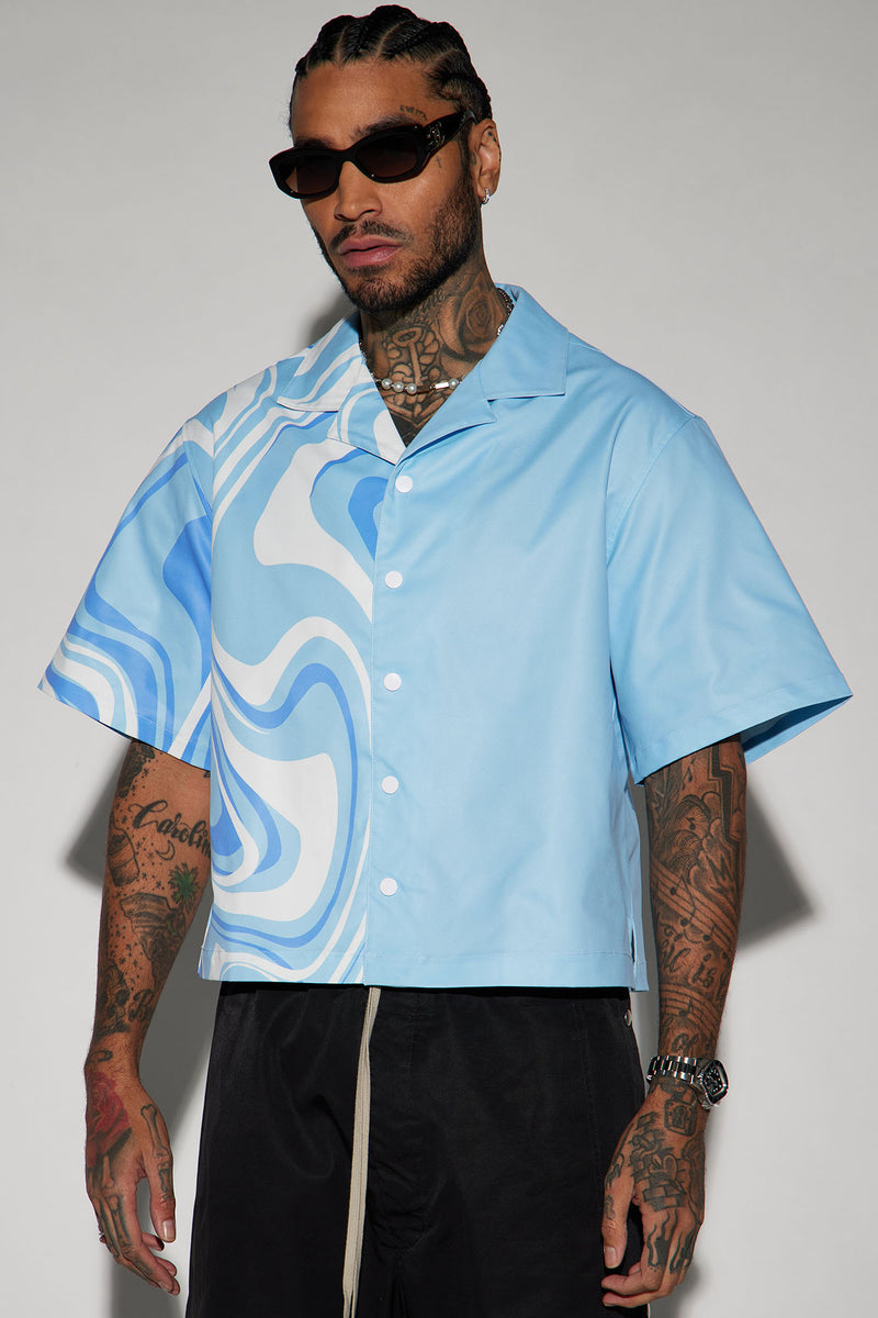 Manchester Split Cropped Shirt - Blue/combo | Fashion Nova, Mens Shirts ...
