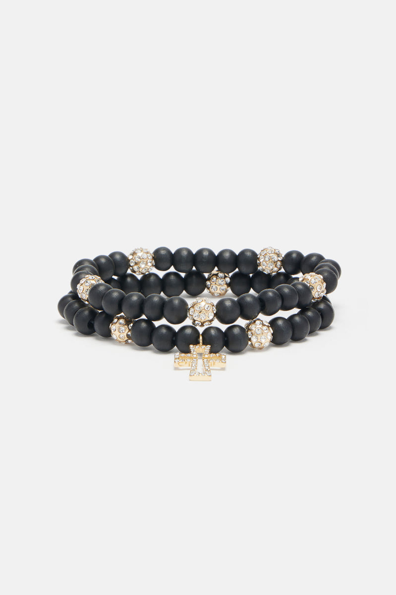 Cross It 2 Piece Bracelet Set - Gold/Black | Fashion Nova, Mens Jewelry ...