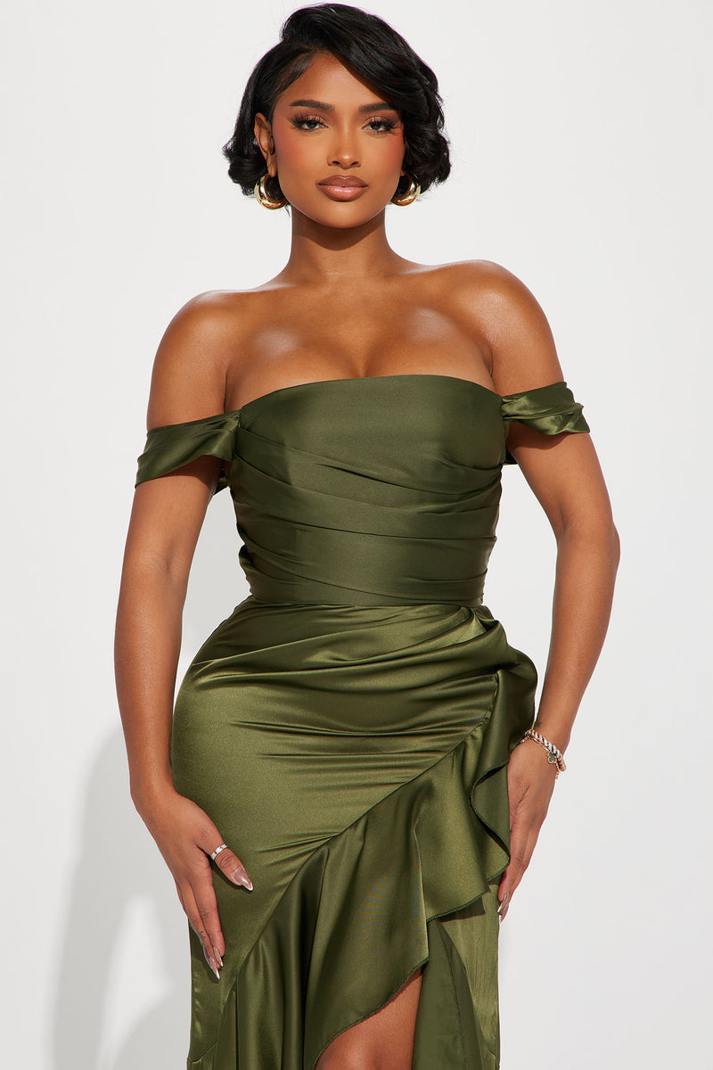Kyla Satin Gown - Olive | Fashion Nova, Dresses | Fashion Nova