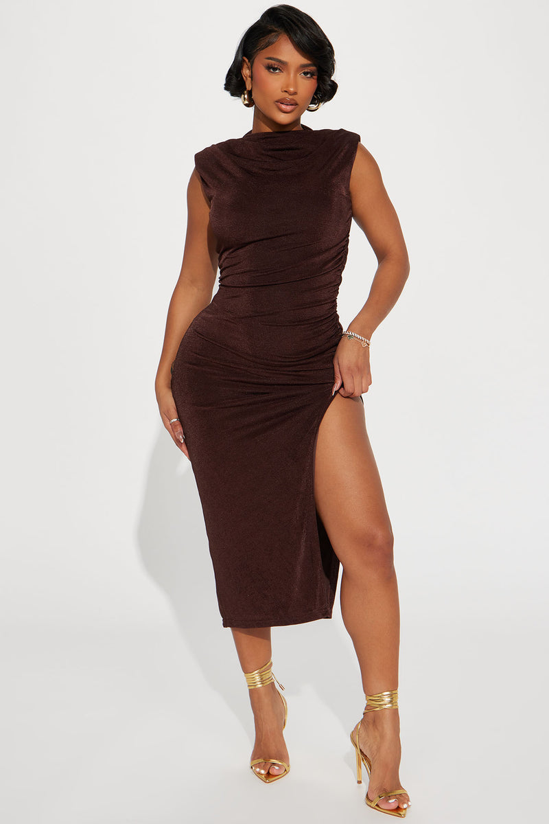 Alice Ruched Midi Dress - Chocolate | Fashion Nova, Dresses | Fashion Nova