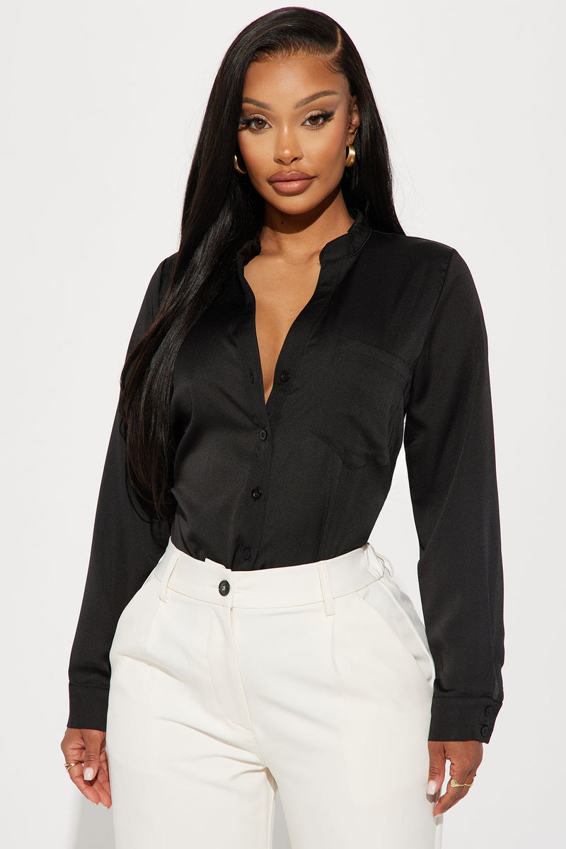 Beth Satin Shirt - Black | Fashion Nova, Shirts & Blouses | Fashion Nova