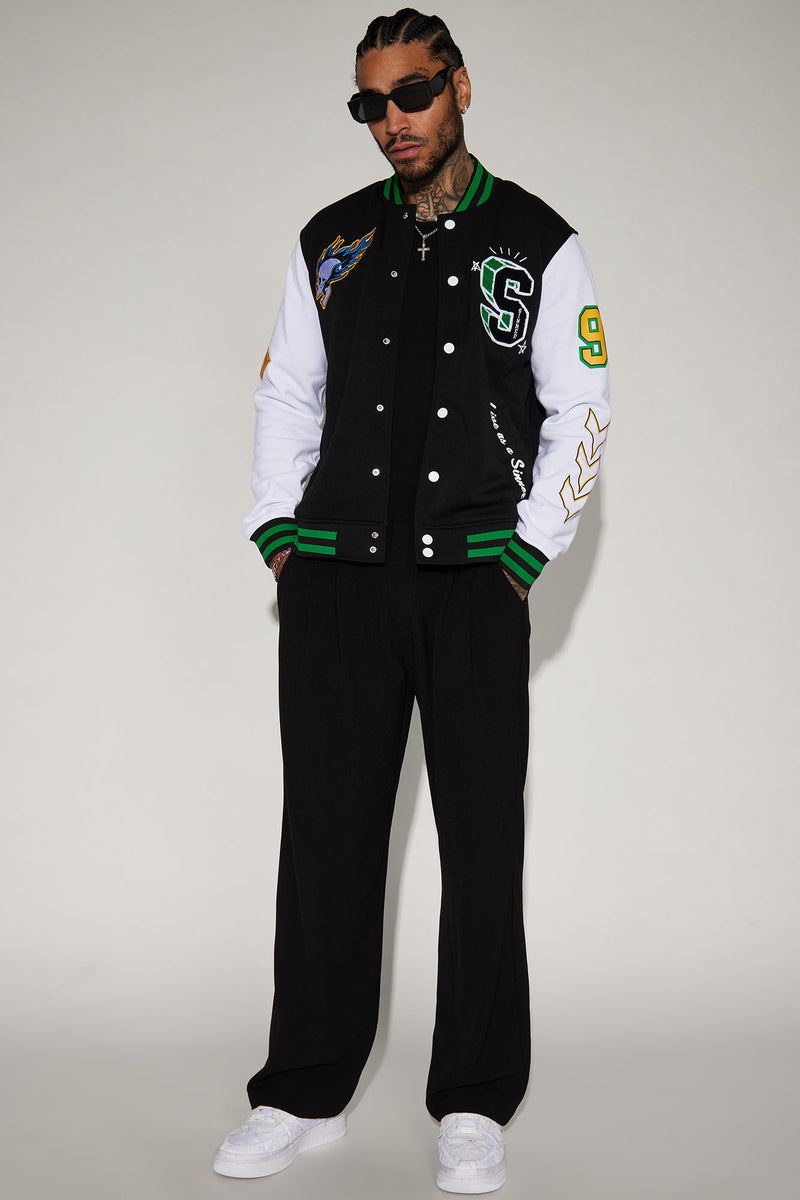 Saint & Sinner Varsity Jacket - Black | Fashion Nova, Mens Fleece Tops ...