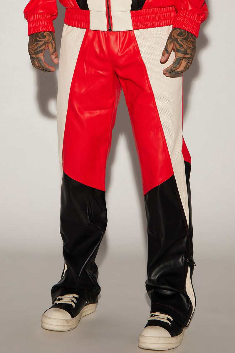 See Through You Faux Leather Track Pants - Red/combo | Fashion Nova ...