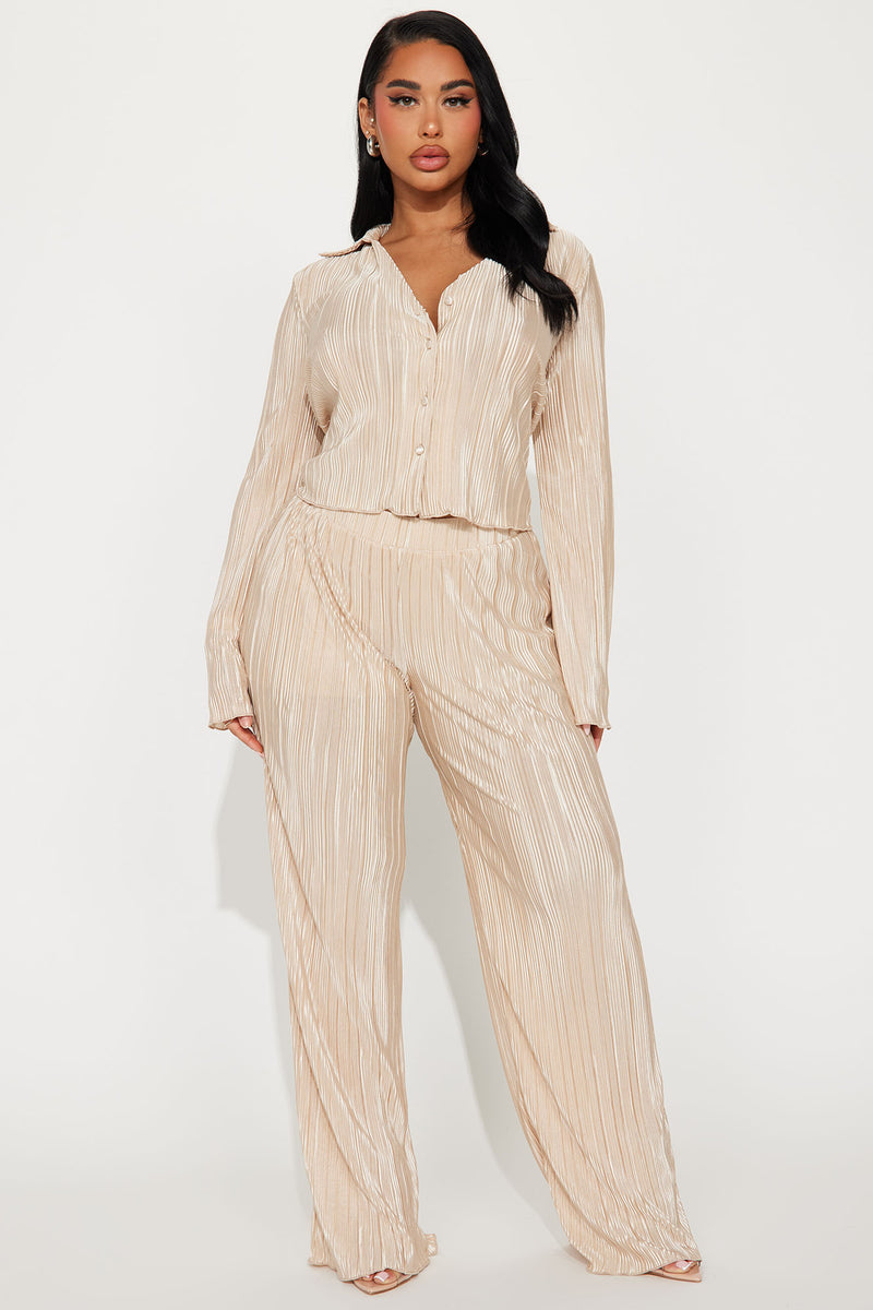 Simply Yours Plisse Pant Set - Champagne | Fashion Nova, Matching Sets ...