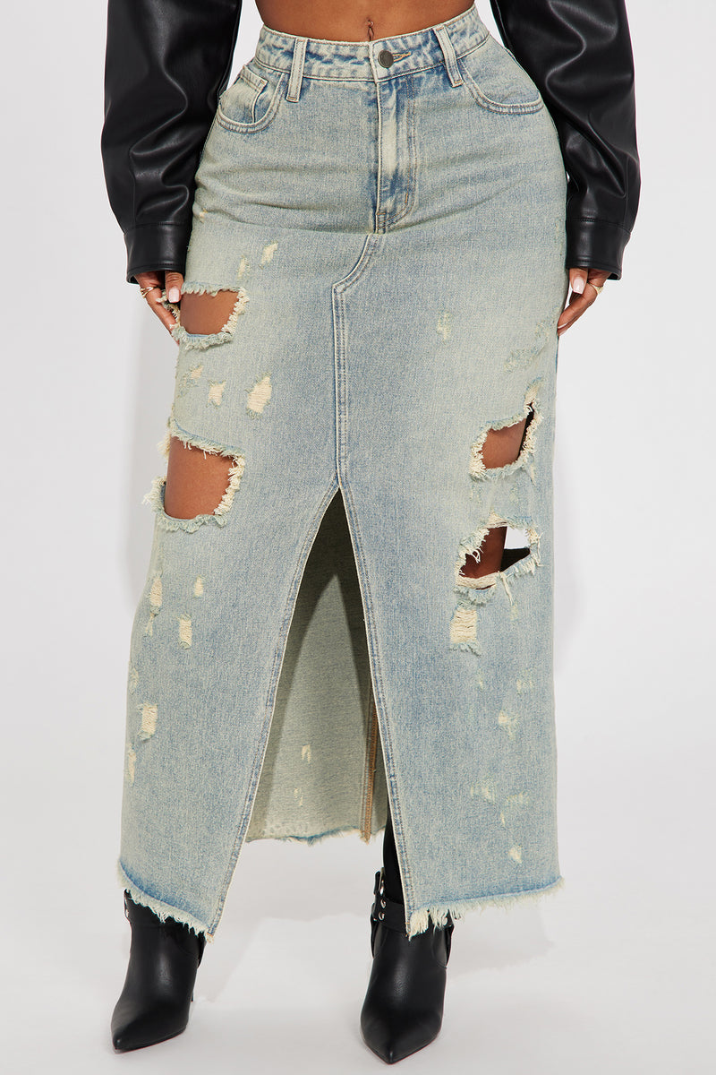 Free Ride Tinted Denim Maxi Skirt - Light Wash | Fashion Nova, Skirts ...
