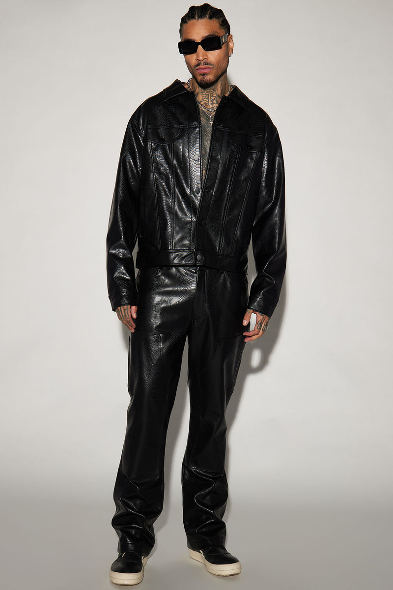 Sawyer Faux Python Trucker Jacket - Black | Fashion Nova, Mens Casual ...