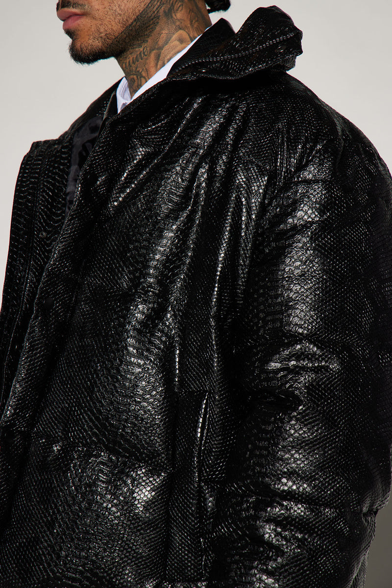 Slither Faux Snake Cropped Puffer Jacket - Black | Fashion Nova, Mens ...