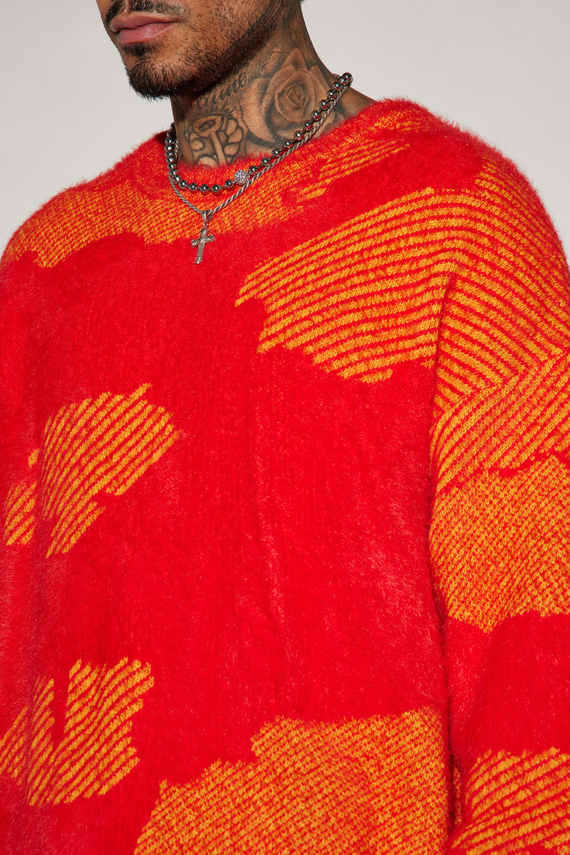 Fuzzy Textured Crewneck Sweater - Orange/combo | Fashion Nova, Mens ...