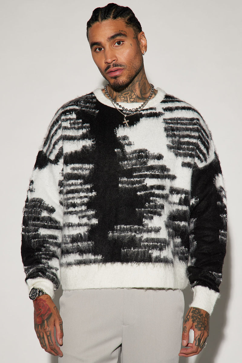 Fuzzy Mixed Colors Crewneck Sweater - Black/White | Fashion Nova, Mens ...