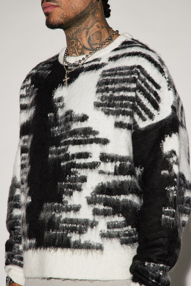 Fuzzy Mixed Colors Crewneck Sweater - Black/White | Fashion Nova, Mens ...