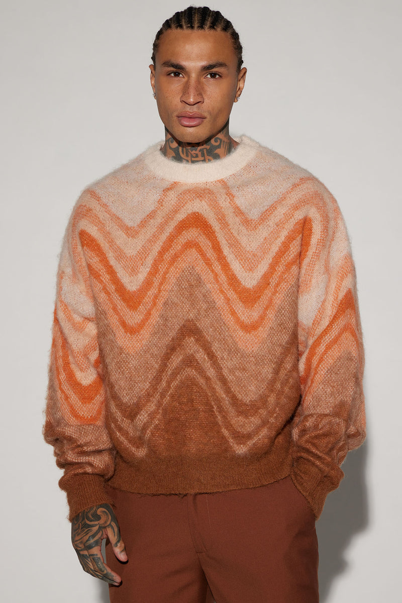 Waves Fuzzy Crewneck Sweater - Orange/combo | Fashion Nova, Mens ...