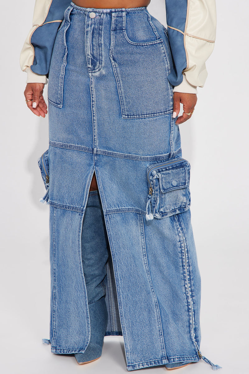 Break It Off Cargo Denim Maxi Skirt - Medium Wash | Fashion Nova ...