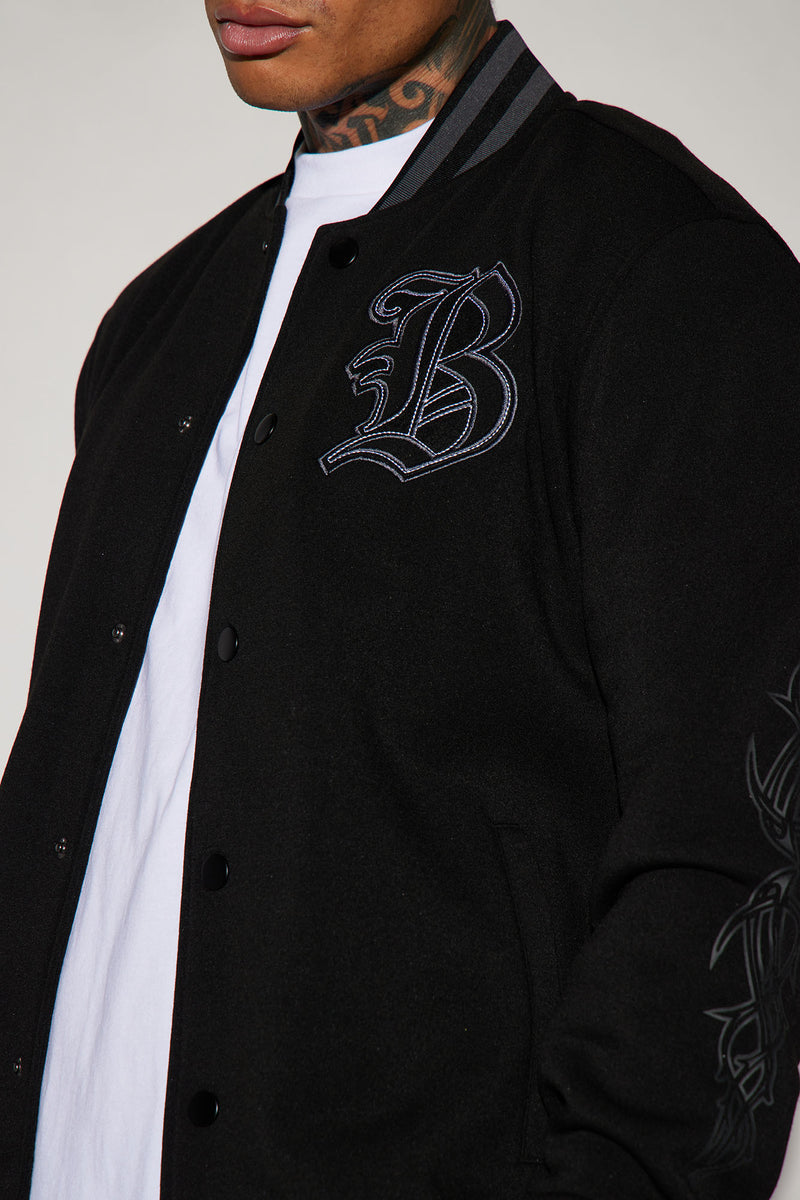 Blessed Varsity Jacket - Black | Fashion Nova, Mens Fleece Tops ...