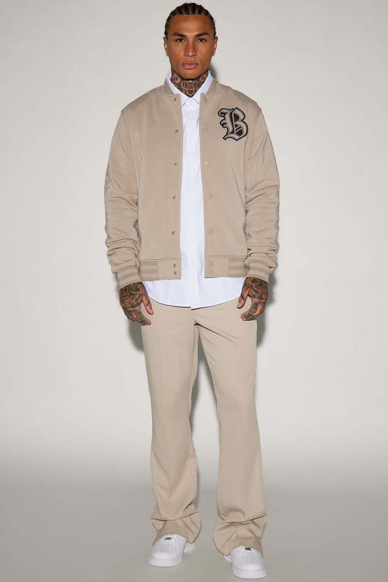 Blessed Varsity Jacket - Tan | Fashion Nova, Mens Fleece Tops | Fashion ...