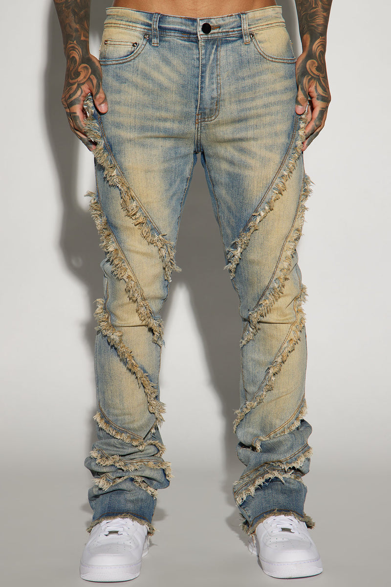 Slanted Fray Stacked Skinny Flare Jeans - Vintage Wash | Fashion Nova ...