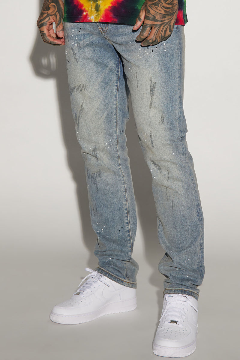Ripped And Bleach Splatter Slim Jeans - Light Blue Wash | Fashion Nova ...