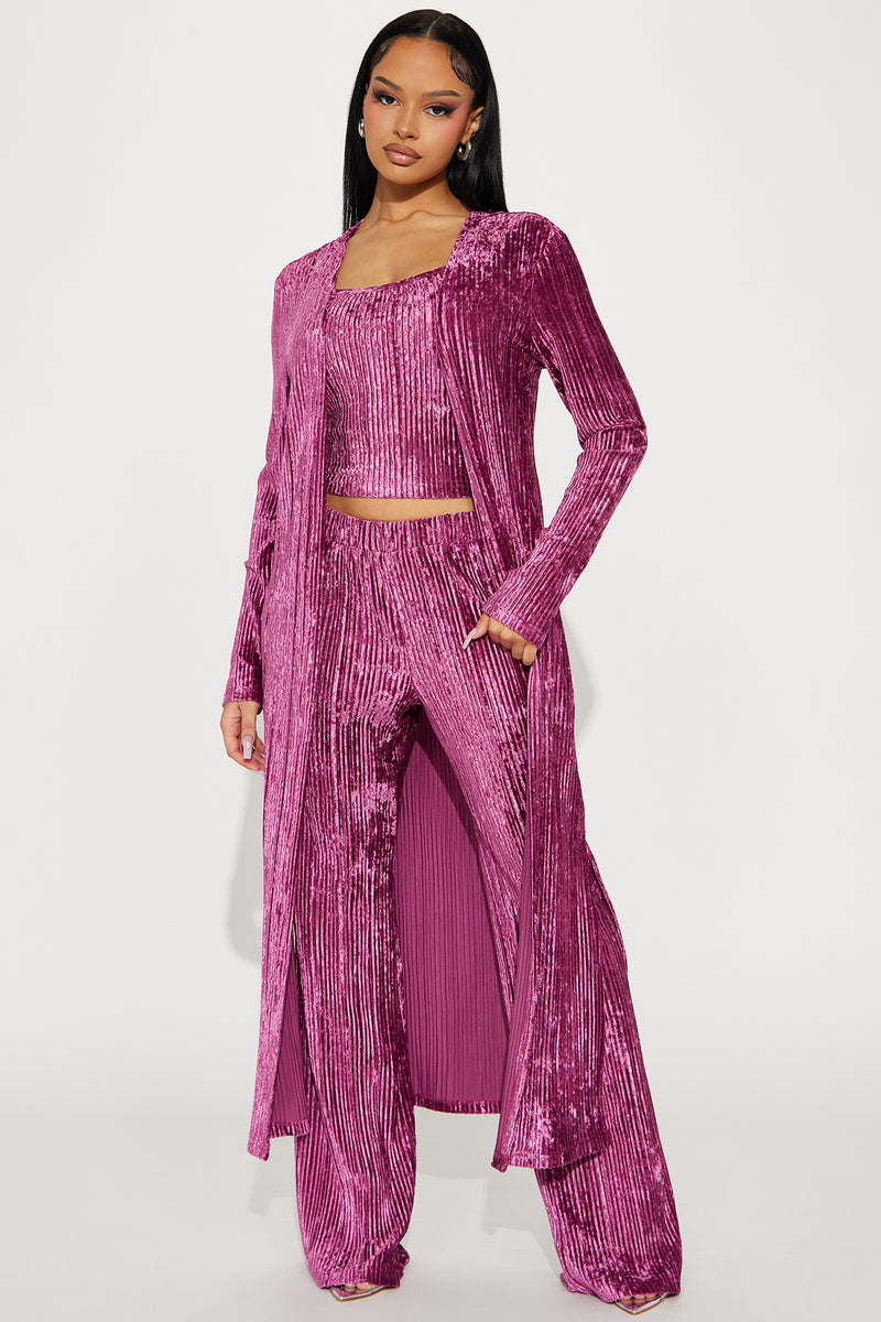 Carrie 3 Piece Velvet Plisse Pant Set - Plum | Fashion Nova, Matching ...
