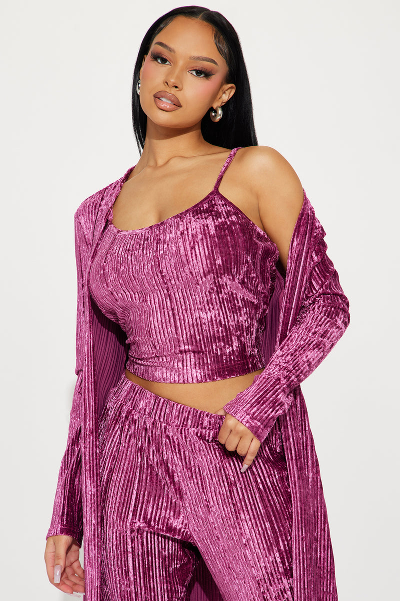 Carrie 3 Piece Velvet Plisse Pant Set - Plum | Fashion Nova, Matching ...