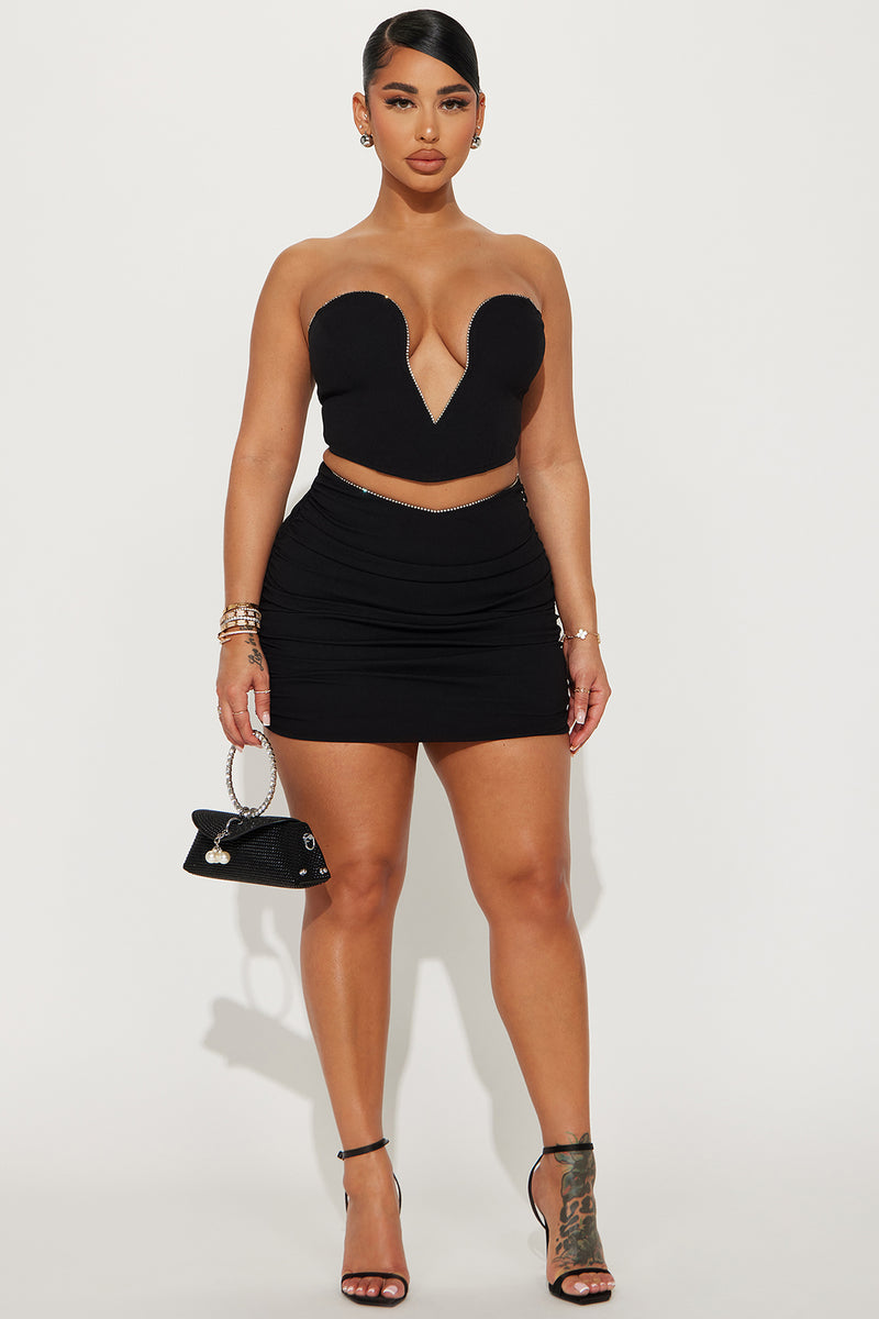Love And Affection Rhinestone Skirt Set - Black | Fashion Nova ...