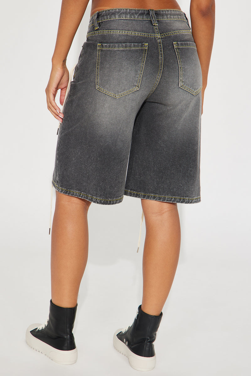 Lets Go Lace Up Denim Jorts - Grey | Fashion Nova, Jean Shorts ...