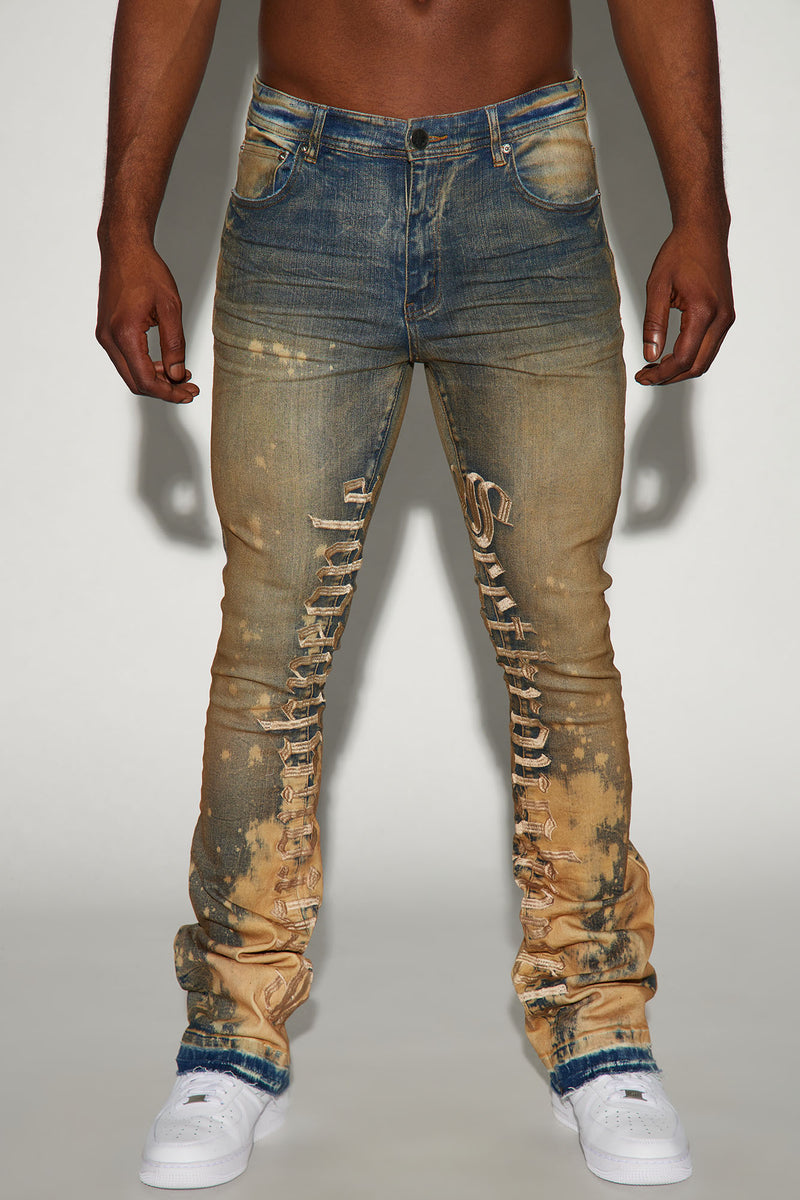 See It Through Bleached Stacked Skinny Flare Jeans - Vintage Wash ...