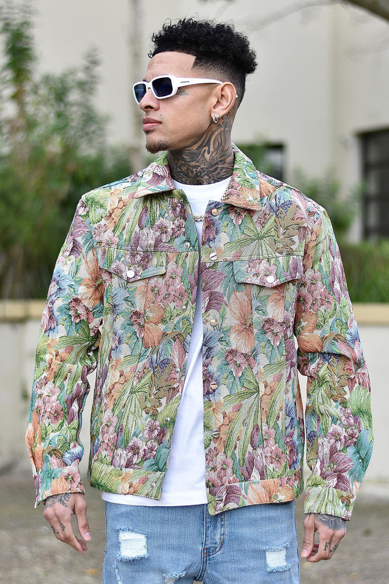 All You Need Is Tapestry Trucker Jacket - Green/combo | Fashion Nova ...