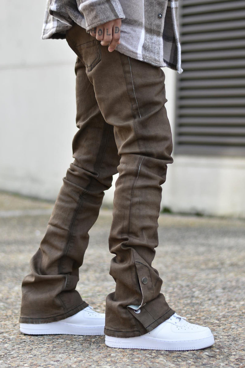 Got Me Side Snap Stacked Skinny Flare Jeans - Brown | Fashion Nova ...