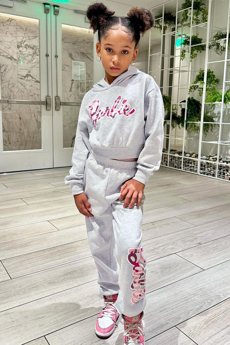 Mini Barbie Girl Fleece Jogger Set - Heather Grey | Fashion Nova, Kids ...