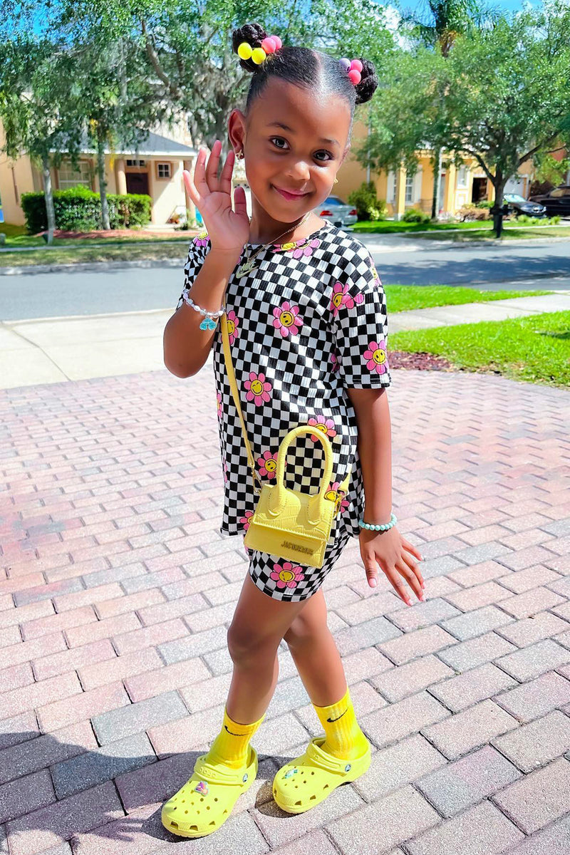 Mini Chelsea Happy Flowers Biker Short Set - Black/combo | Fashion Nova ...