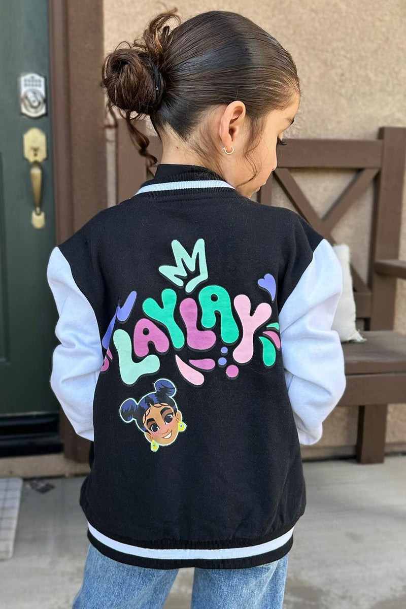 Mini Lay Lay Chenille Patch Front/Back Varsity Jacket - Black | Fashion ...