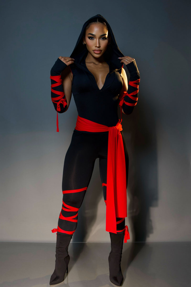 Silent Ninja Piece 4 Costume Set - Black/Red | Fashion Nova, Womens ...