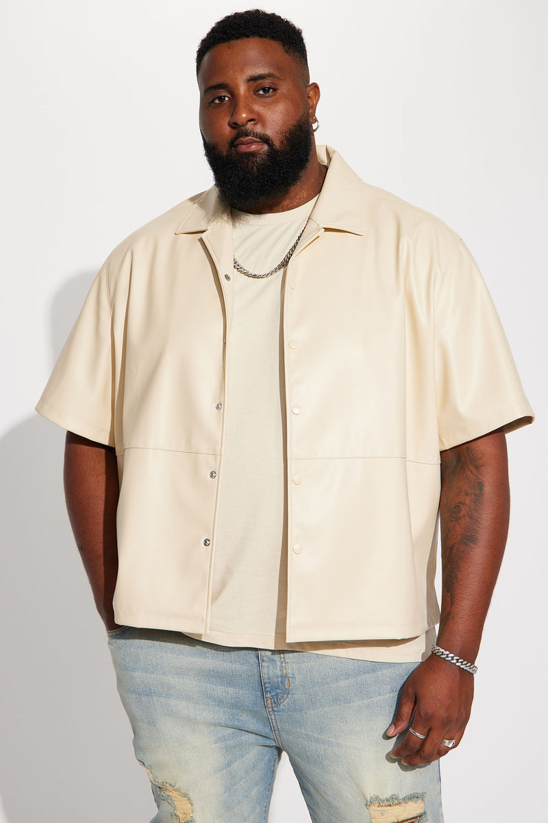 Slam Dunk Faux Leather Short Sleeve Button Up - Cream | Fashion Nova ...