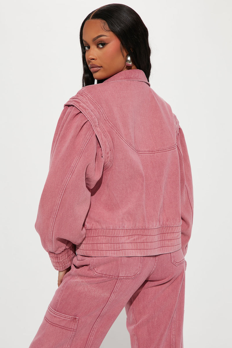 Just Like Magic Non Stretch Denim Moto Jacket - Raspberry | Fashion ...