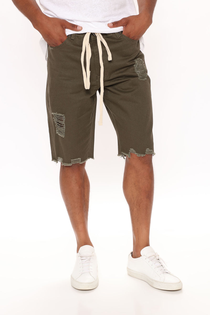 All Tied Up Distressed Short - Olive | Fashion Nova, Mens Denim Shorts ...