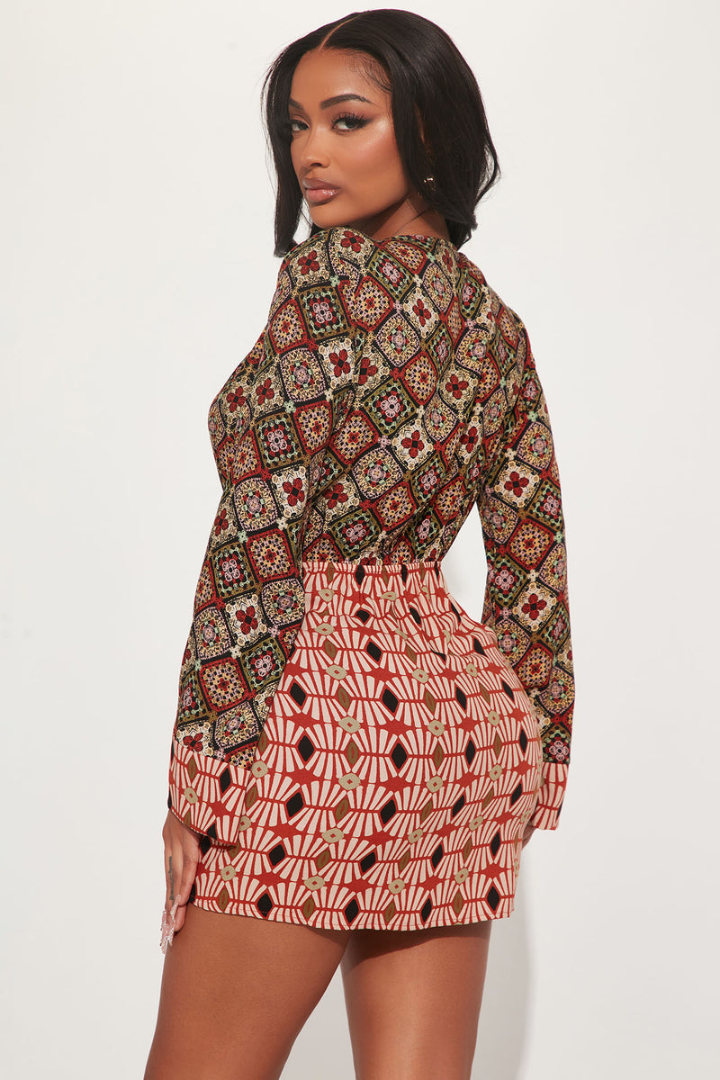 Maddie Tapestry Mini Dress - Rust/combo | Fashion Nova, Dresses ...