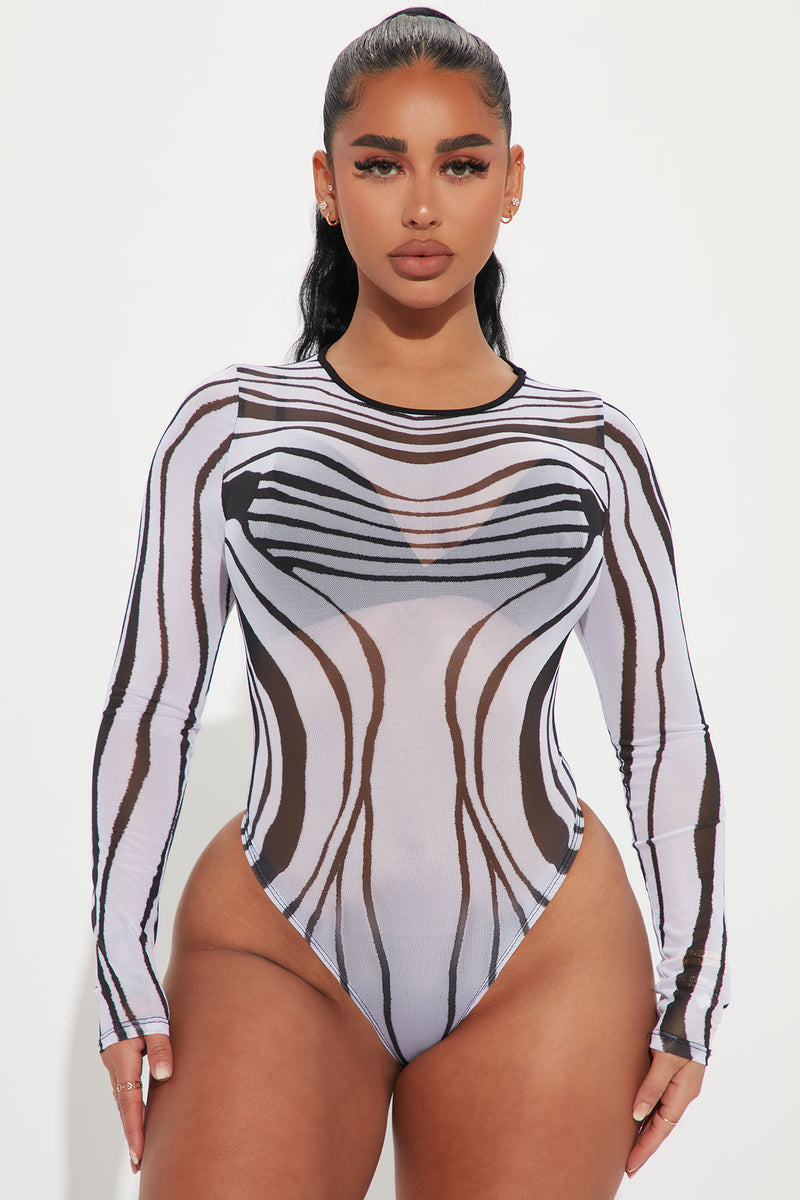 Body Effect Mesh Bodysuit - White/Black | Fashion Nova, Bodysuits | Fashion Nova