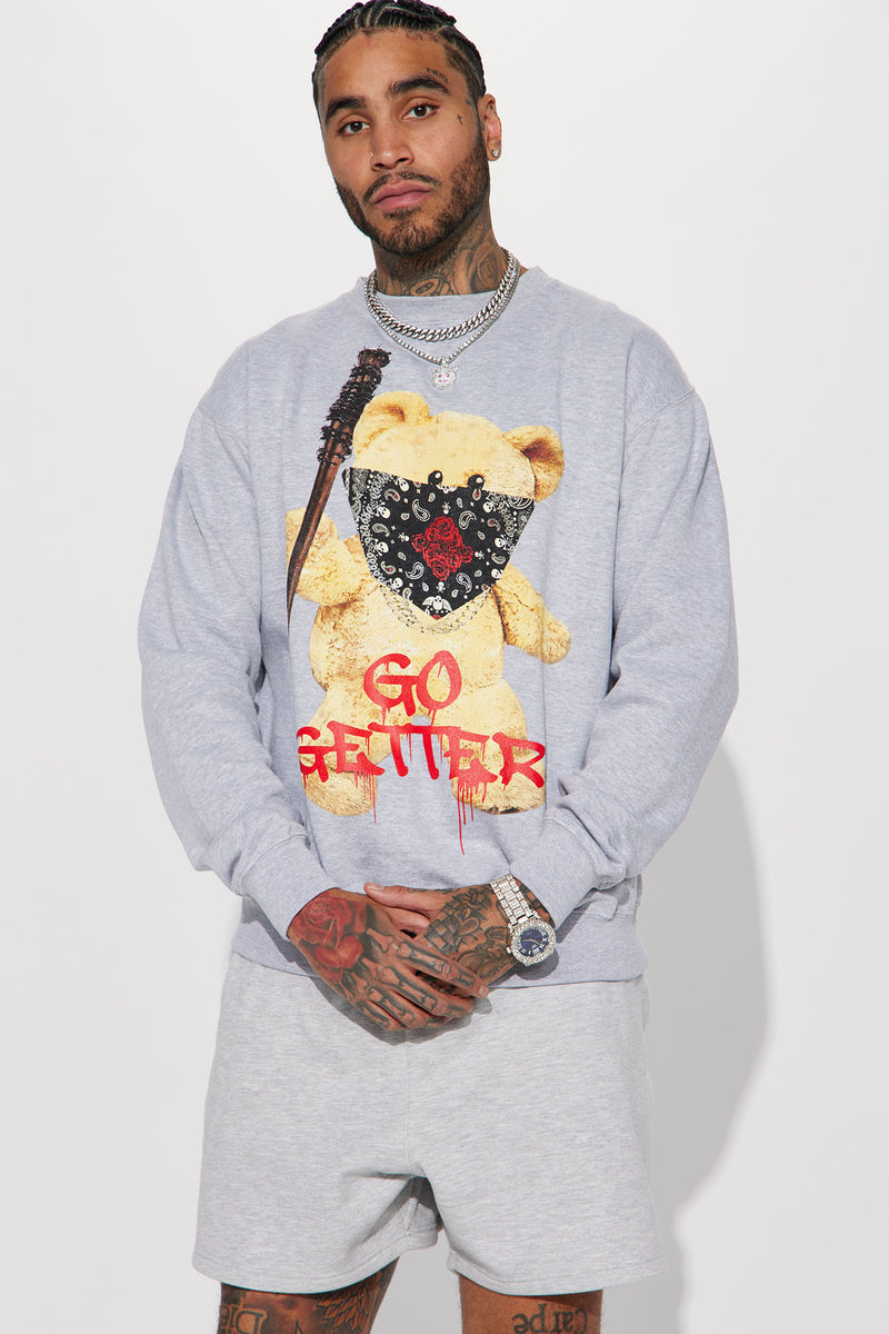 Go Getter Teddy Crewneck Sweatshirt - Grey | Fashion Nova, Mens Graphic ...