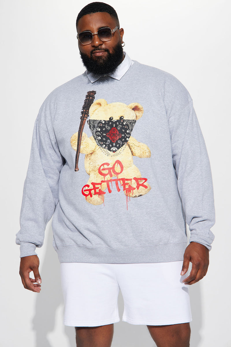 Go Getter Teddy Crewneck Sweatshirt - Grey | Fashion Nova, Mens Graphic ...