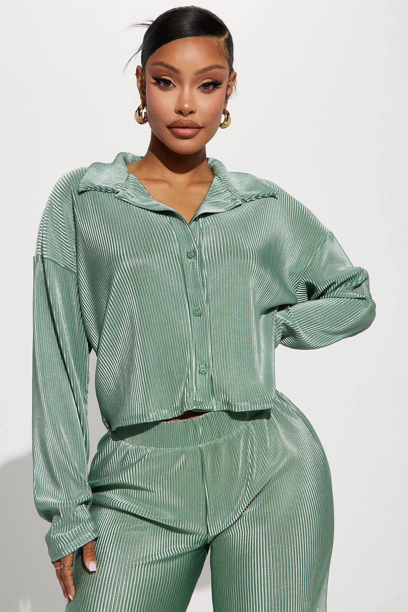 Perry Plisse Pant Set - Sage | Fashion Nova, Matching Sets | Fashion Nova